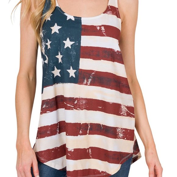 Zenana Outfitters | Tops | American Flag Print Sleeveless Top | Poshmark
